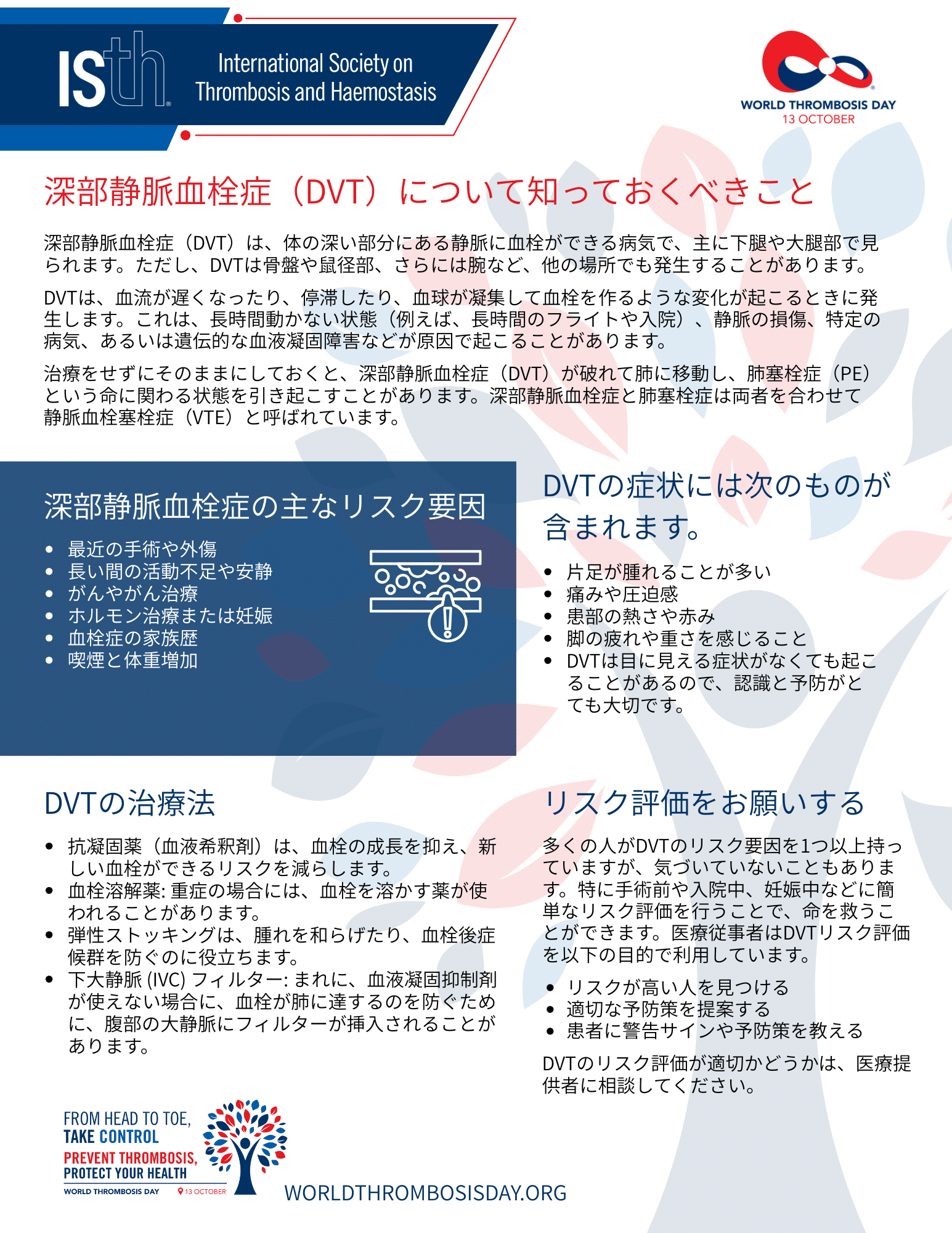 Patient Fact Sheets (Japanese) - DVT, PE, VTE, CVST, Covid-19, HAT ...